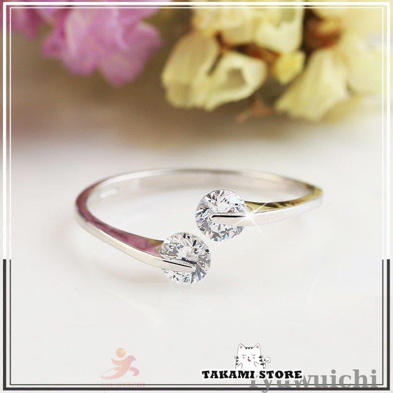 指輪 レディース 2粒ダイヤ フリーサイズ ゴールド 18KGP CZダイヤ ファッション アクセサリー 女性 プレゼント : タカミストア - 通販 - Yahoo!ショッピング