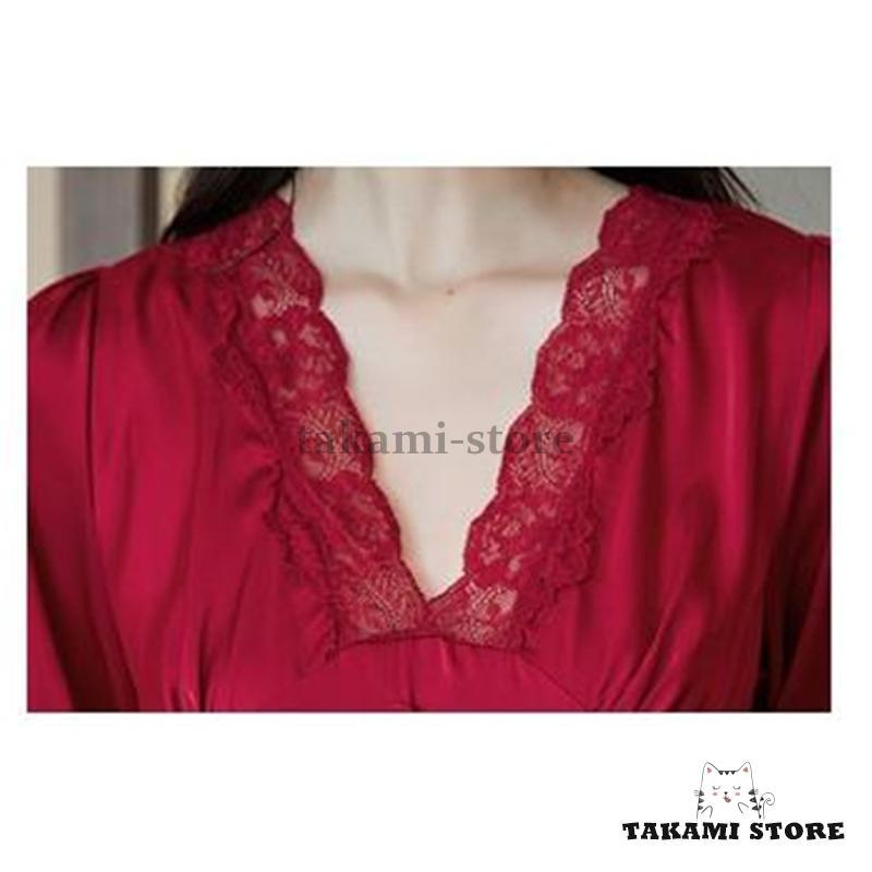 ナイトガウン ワンピース レディース ネグリジェ 長袖 レース 無地 春秋 ルームウェア シンプル 部屋着 ゆったり ひんやり おしゃれ セクシー : ml1028-ny75 : タカミストア ...