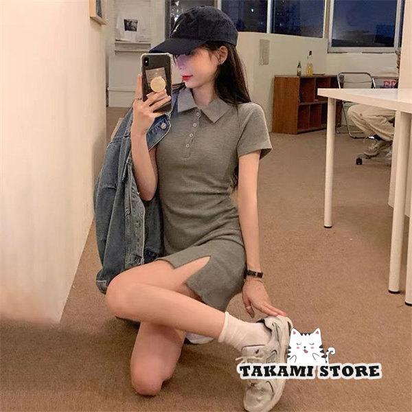 ゴルフポロワンピース ゴルフワンピース レディース タイトワンピース ポロワンピース 半袖ワンピース 無地 着痩せ 春夏 フェミニン 体型カバー :ta0517-xia140:タカミストア ...