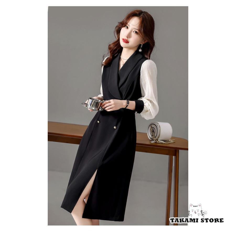 ワンピース タイトワンピース 膝丈ワンピース スーツワンピース レディース 大きいサイズ 長袖 テーラード フォーマル お出かけ 通勤 同窓会 飲み会 :ta0517-xia361:タカミ ...