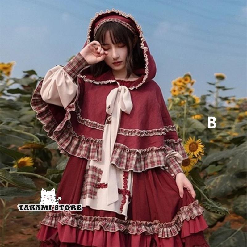 ワンピース ロリータ 女性衣装 ドレス コスチューム ハロウィン ドラキュラ コスプレ 赤ずきん ハロウィン ドレス ズキン ロングマント ...