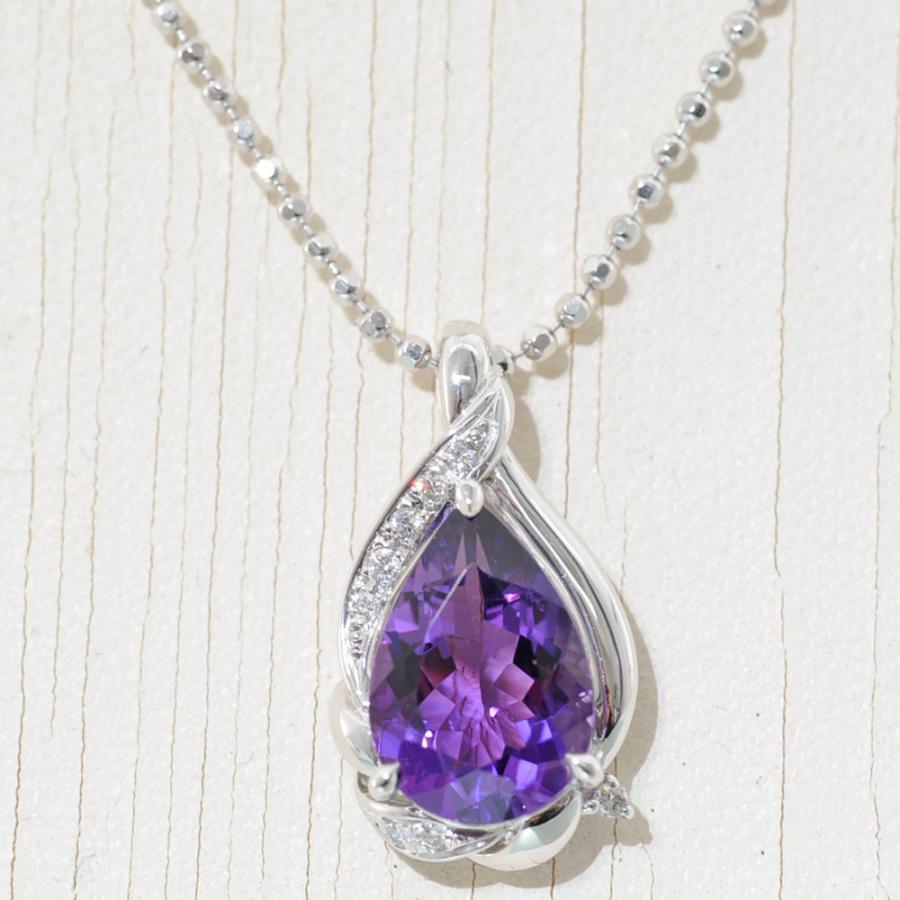 【D32】 K18WG ホワイトゴールド 天然アメジスト 3.31ct メレダイヤモンド 0.08ct デザイン ペンダントネックレス 中古品仕上済 鑑別書付 : りゅうせい - 通販 ...