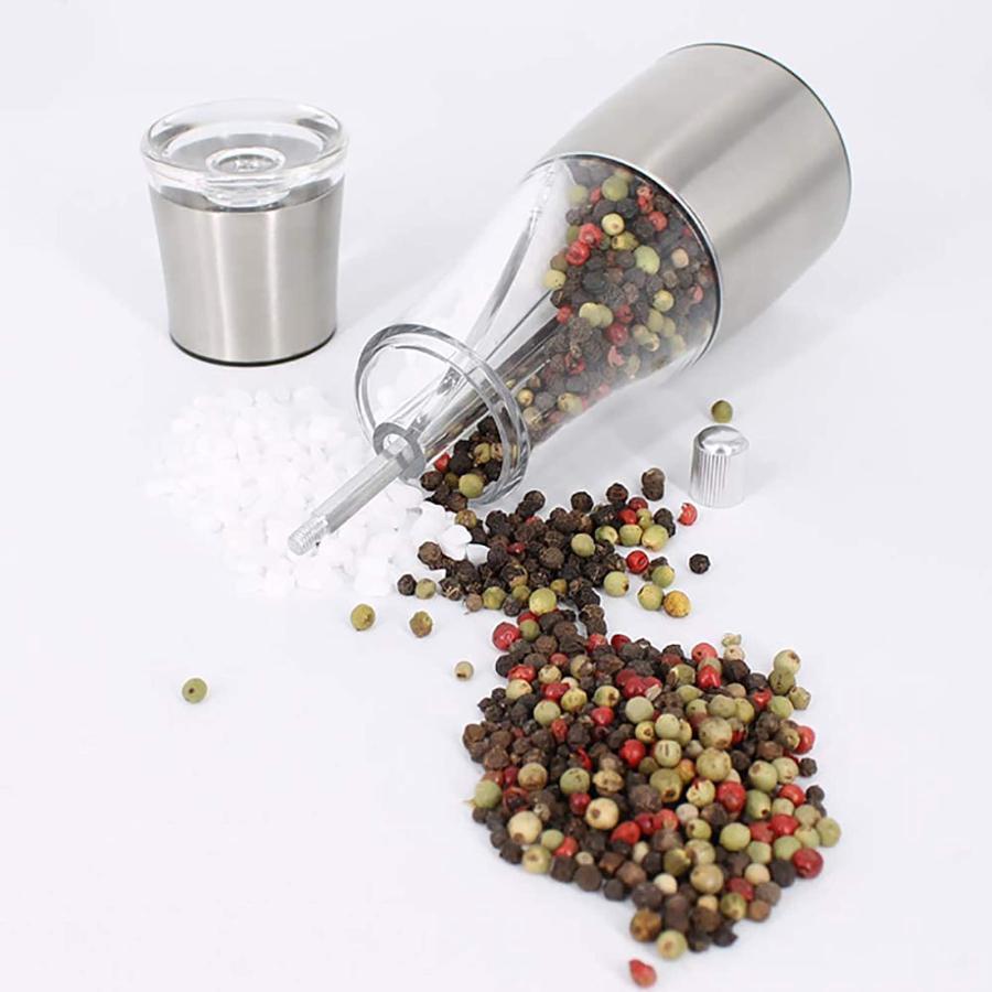 ミル ペッパーミル スパイスミル ソルトミル 黒コショウ 岩塩 ブラックペッパー ミル グラインダー 塩ミル 粗さ調節可能 ステンレス製 手動 調味料挽き 2in1両用 ...