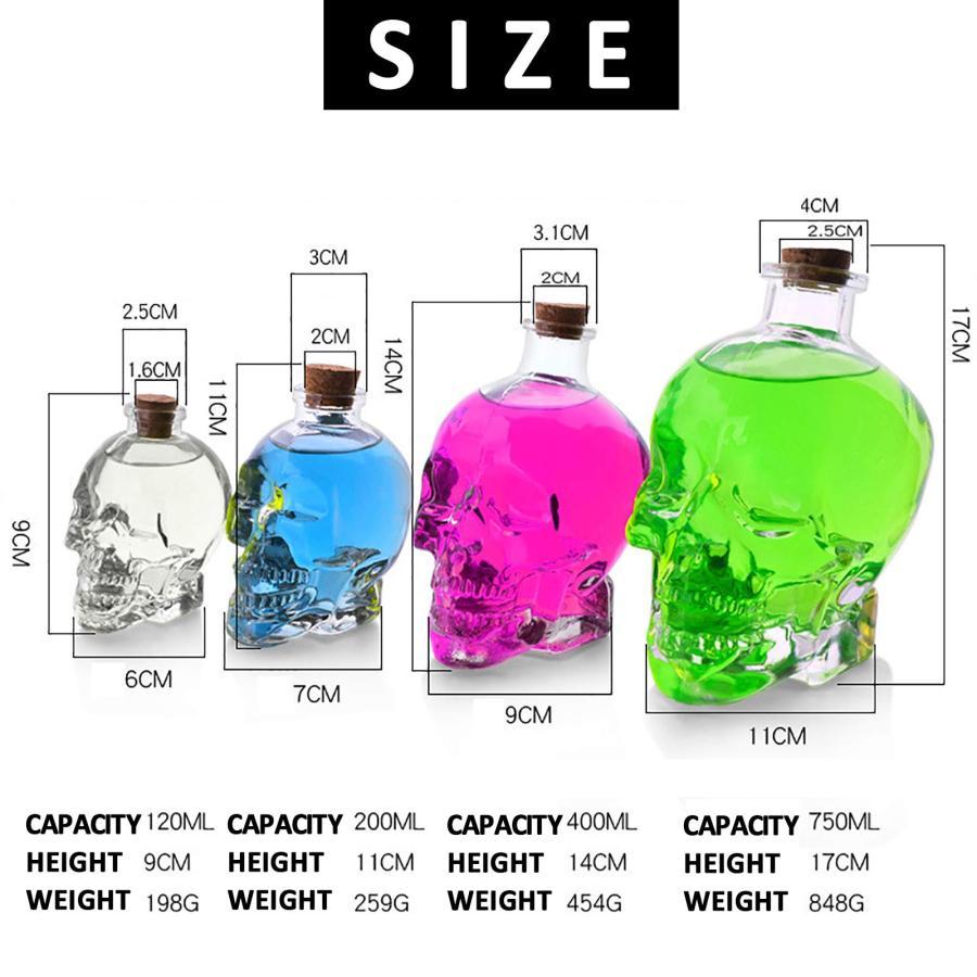 クリスタルスカルワインのボトル、ウイスキーデカンタ、コルクとの鉛フリーの厚いガラス、スコッチウィスキーの贈り物ウイスキーブランデーラム- 400ml :p21006117a47c ...