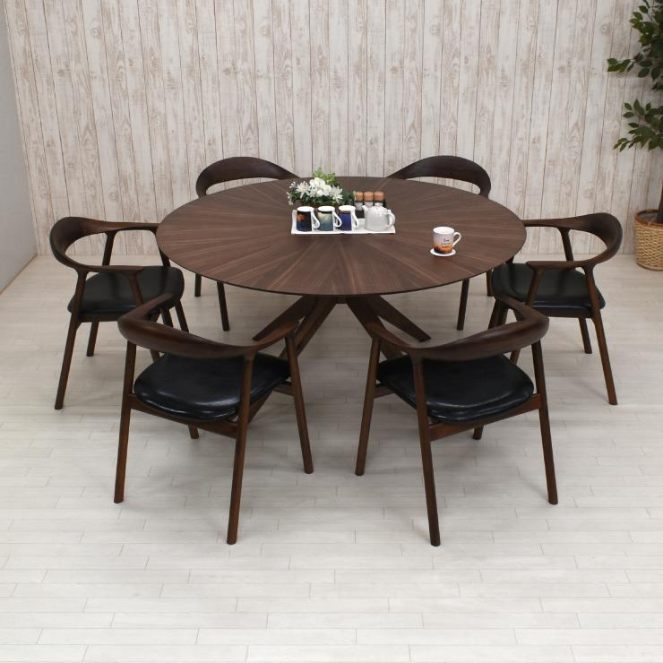 ダイニング 丸テーブル 7点セット 150cm sbkt150-7-tom-pu-wn 光線張り ウォールナット色 アームチェアー クッション座 6人用 67s-8k iy : インテリア ...