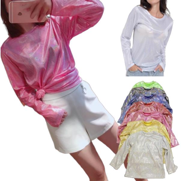 e066 ホログラム加工 ダンス衣装 長袖トップス【7色・9サイズ】ラメ キラキラ メタリック Tシャツ カットソー ヒップホップ 男の子 発表会 お遊戯会 : e066 : take ...
