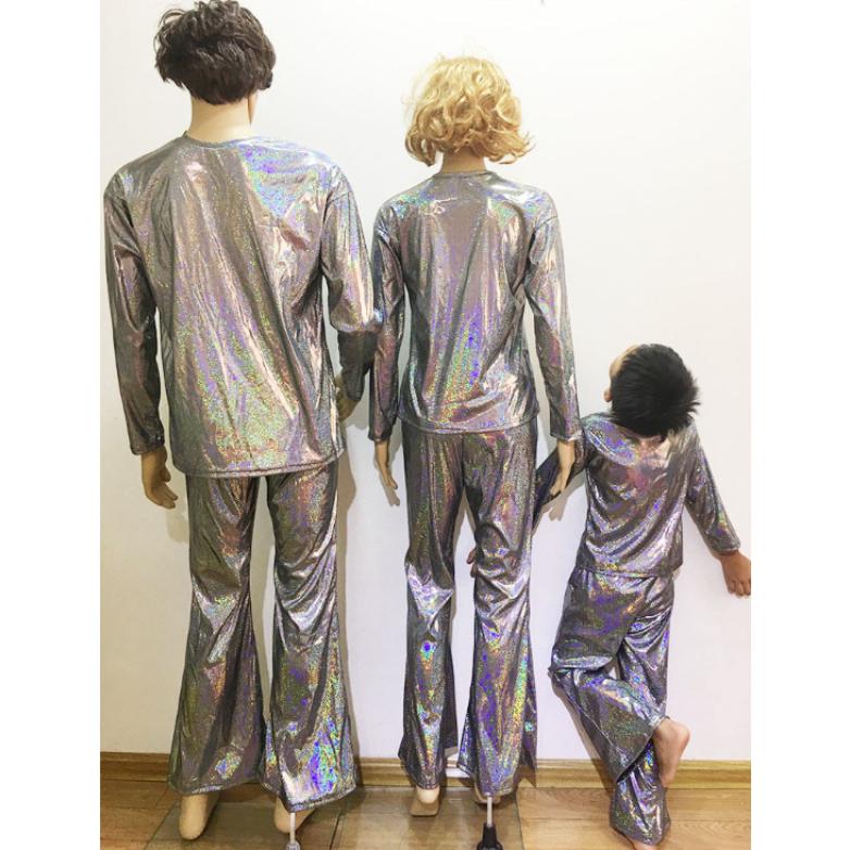 e066 ホログラム加工 ダンス衣装 長袖トップス【7色・9サイズ】ラメ キラキラ メタリック Tシャツ カットソー ヒップホップ 男の子 発表会 お遊戯会 : take-shop - 通販 ...