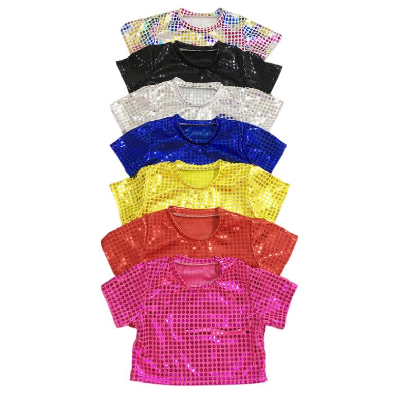 e088【ダンス衣装】スパンコール風 ショート 半袖Tシャツ【7色・9サイズ】トップス ヒップホップ衣装 キッズダンス 子供 大人 ヒップホップ 発表会 : take-shop - 通販 ...