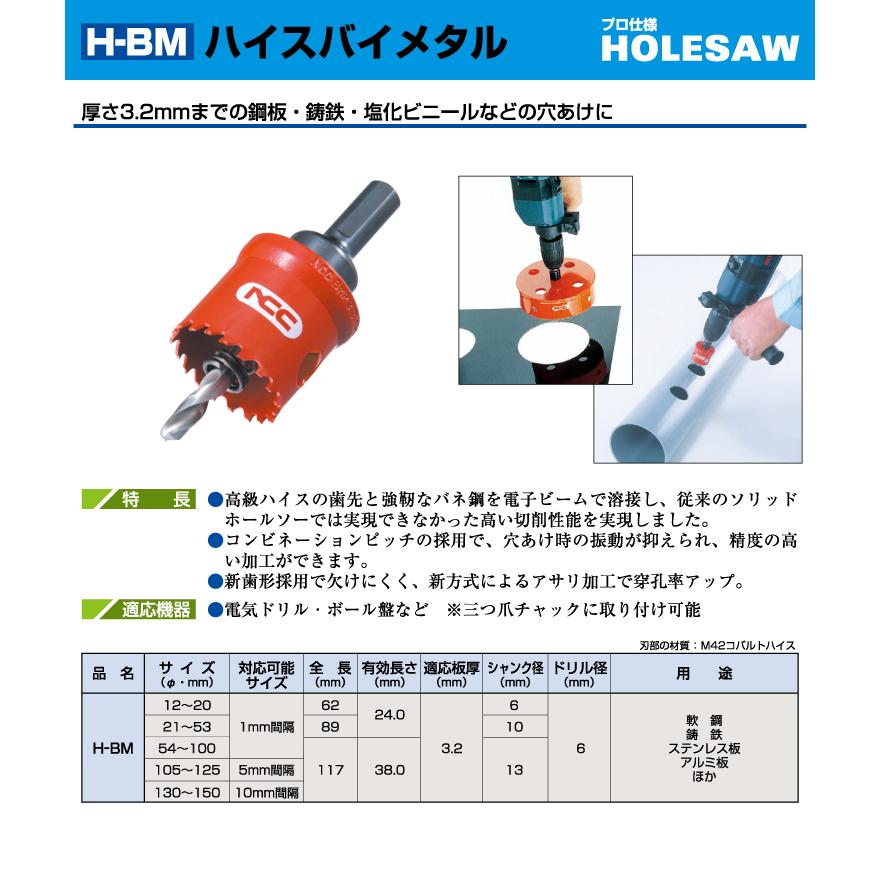 NCC ハイス バイメタル ホールソー HBM-37 ニコテック 軟鋼・ステンレス・アルミ 37mm : 機械と工具のテイクトップ - 通販 - Yahoo!ショッピング