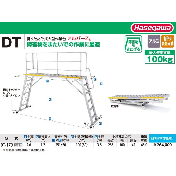 長谷川工業 ハセガワ 折りたたみ式大型作業台 DT-170 天板高さ：1.7m 最大使用質量：100kg アルバーZ :t109-dt-170:機械と工具のテイクトップ - 通販 ...