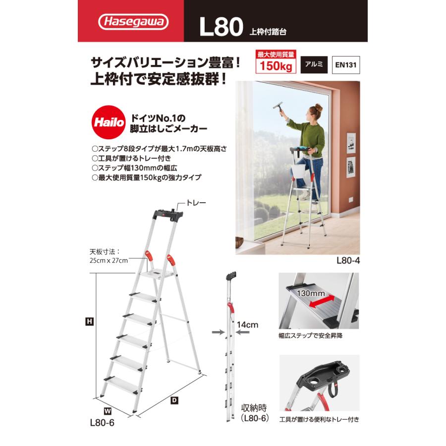 長谷川工業 ハセガワ 上枠付踏台 L80-7 天板高さ：1.72m 最大使用質量：150kg :t109-l80-7:機械と工具のテイクトップ - 通販 - Yahoo!ショッピング
