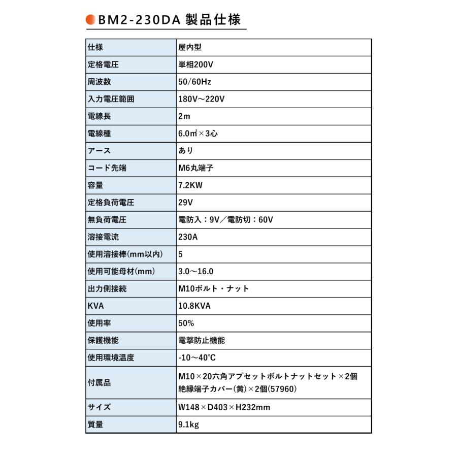 日動工業 デジタルインバーター直流溶接機 230A BM2-230DA 単相200V専用機 質量：9.1kg 超小型・軽量 安定した高出力 :t13-bm2-230da:機械と工具のテイク ...