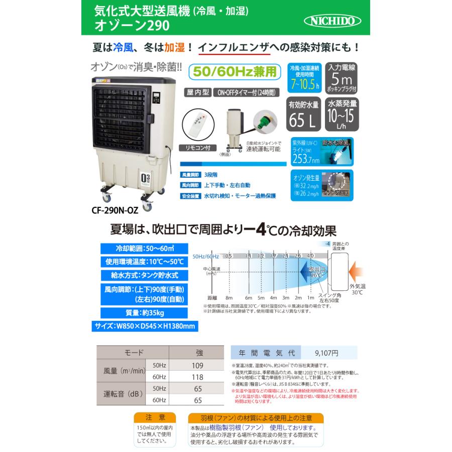 日動工業 気化式大型送風機 オゾーン290 CF-290N-OZ 夏は冷風 冬は加湿 AC100V専用 50Hz/60Hz兼用 風量3段階 教育施設・体育館・工場・倉庫・避難所など : 機械と ...