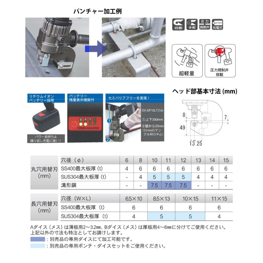 育良精機 (配送先法人様限定) コードレスパンチャー ISK-MP15LT 電動油圧充電式パンチャー :t42-isk-mp15lt:機械と工具のテイクトップ - 通販 - Yahoo!ショッピング