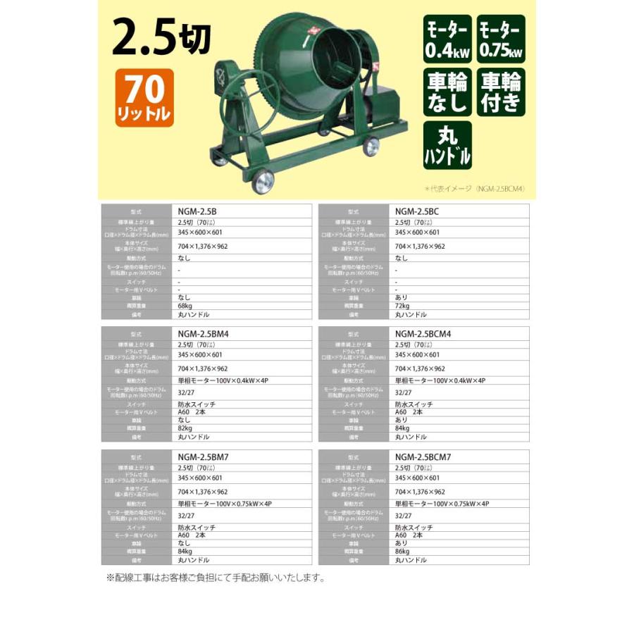 トンボ工業 (配送先法人様限定) コンクリートミキサー NGM-2.5B 70L（2.5切） モーター無し／車輪無し グリーンミキサー : t46-ngm-25b : 機械と工具のテイクトップ ...