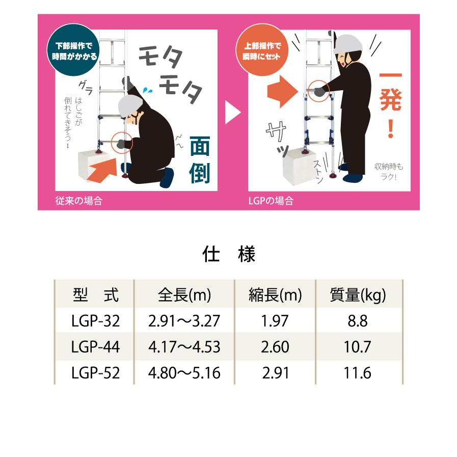 ピカ/Pica 脚アジャスト式 2連はしご LGP-44A 上部操作タイプ 伸縮脚付 最大34cm段差対応 全長：4.17〜4.53m スタッピー :t51-lgp-44a:機械と工具のテイク ...