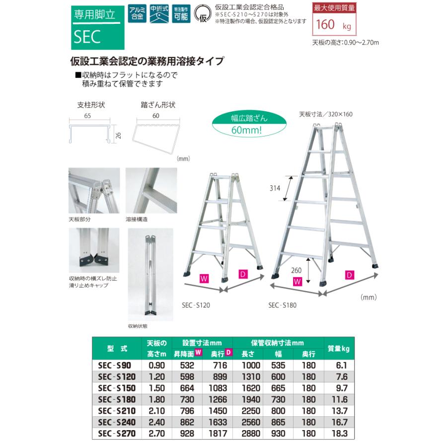 ピカ /Pica 専用脚立 SEC-S210 最大使用質量：160kg 天板高さ：2.1m : 機械と工具のテイクトップ - 通販 - Yahoo!ショッピング