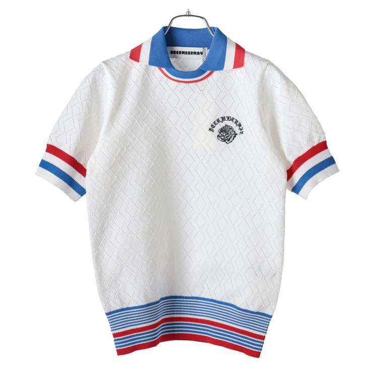 ディセンバーメイ ゴルフ ポロシャツ レディース 半袖 シャツ クルーネック ダイア柄 ニット ストレッチ 軽量 ニットポロシャツ ゴルフウェア ブランド DECEMBERMAY 2-505-1008 ディセンバーメイ ゴルフ ポロシャツ レディース 半袖 シャツ クルー