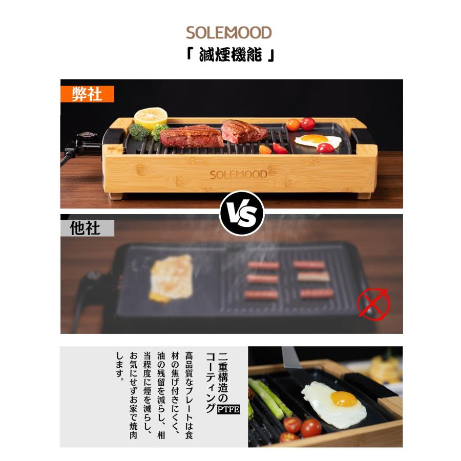 SOLEMOOD ホットプレート 焼肉プレート 1200W 高火力 減煙 油減らし 加熱迅速 無階段調節 「美味しく焼ける秘訣」コンパクトプレート 一 : たま実屋商店 - 通販 ...