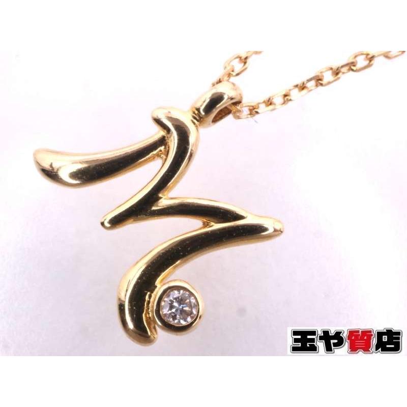 Ponte Vecchio（ポンテヴェキオ） 美品 ダイヤ0.01ct イニシャルM ペンダント ネックレス K18YG イエローゴールド ...