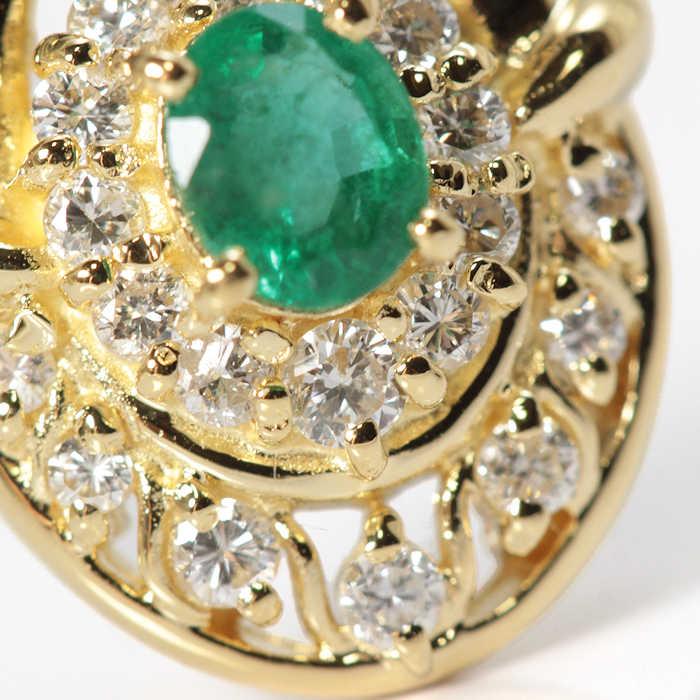 K18 エメラルド ネックレス 0.35/0.34ct ダイヤモンド 18金 イエローゴールド ソーティング付き 新品仕上げ済み 19307 ...
