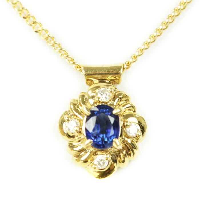 サファイア 0.27ct ダイヤモンド 0.03ct ネックレス K18 18金 ゴールド 全長約40cm 21375 : たまや質店 ...
