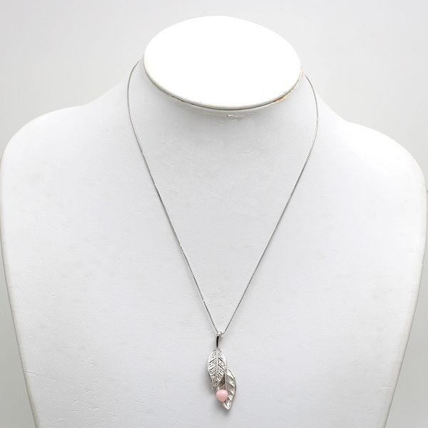 Pt850 Pt900 リーフモチーフネックレス 約45cm コンクパール 1.51ct ダイヤモンド 0.20ct プラチナ 葉 22088 ...