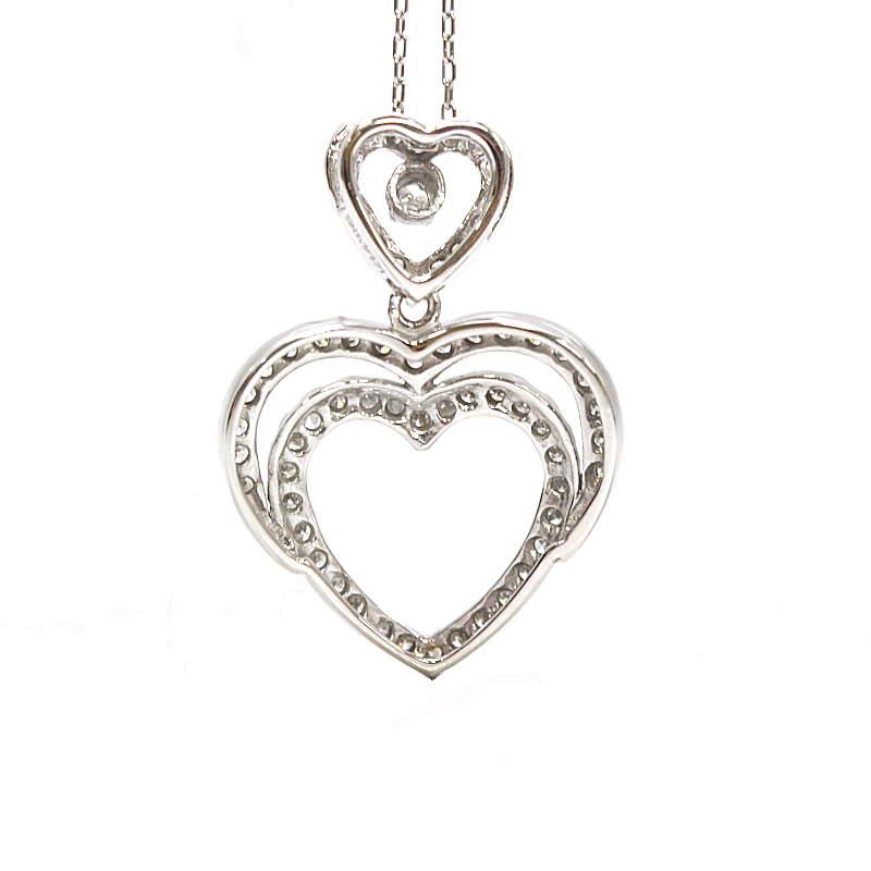 2連ハートネックレス ダイヤモンド 0.32ct 14金/18金ホワイトゴールド K14/K18WG 40cm 30896 : たまや質店 ...