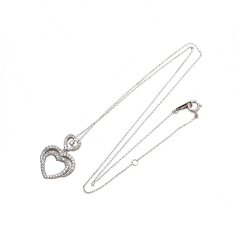 2連ハートネックレス ダイヤモンド 0.32ct 14金/18金ホワイトゴールド K14/K18WG 40cm 30896 : たまや質店 ...