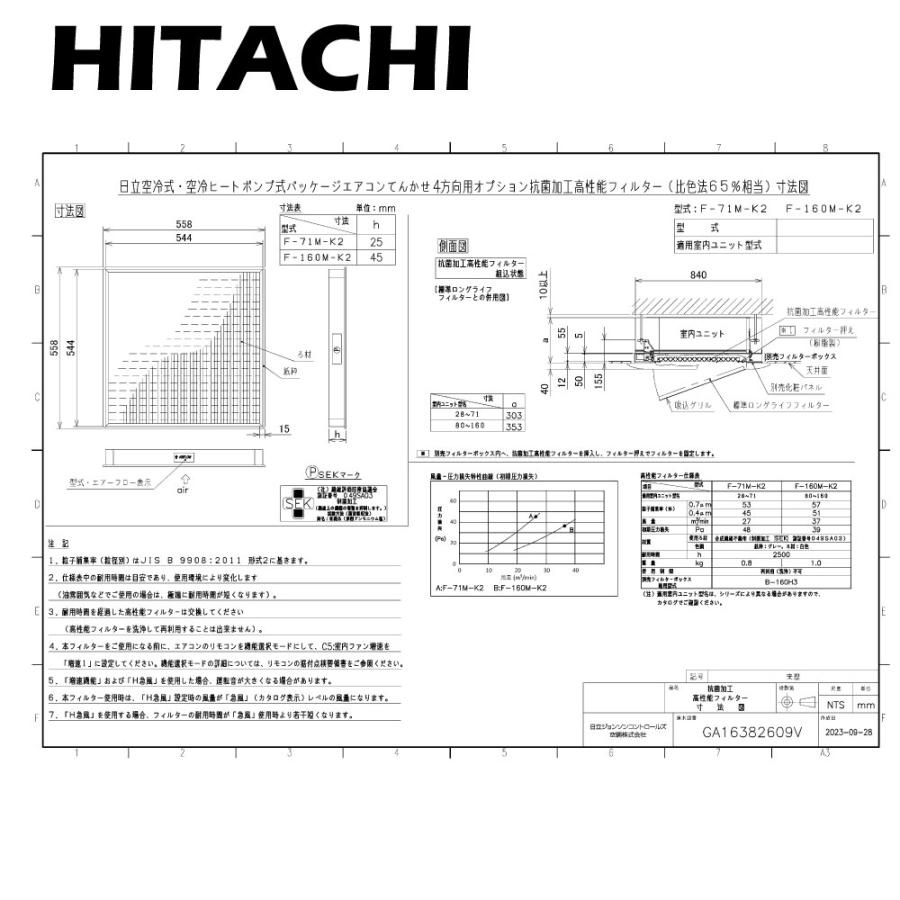 日立 F-160M-K2(天カセ 4方向 RCI-AP,GP80K~160K用):抗菌加工高性能フィルター BOX用 比色法65%∴ : たね葉 Yahoo!店 - 通販 - Yahoo!ショッピング