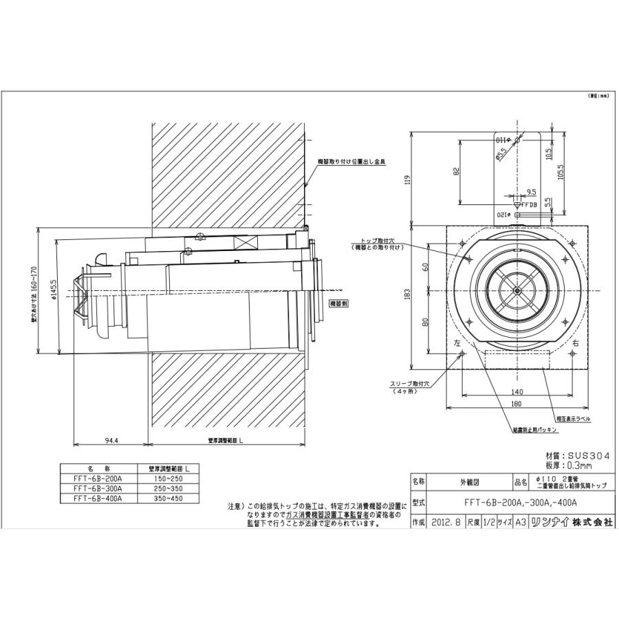 リンナイ FFT-6B-300A 給排気筒ト (23-7427):ガス給部材 給排気筒トップ∴ : たね葉 Yahoo!店 - 通販 - Yahoo!ショッピング