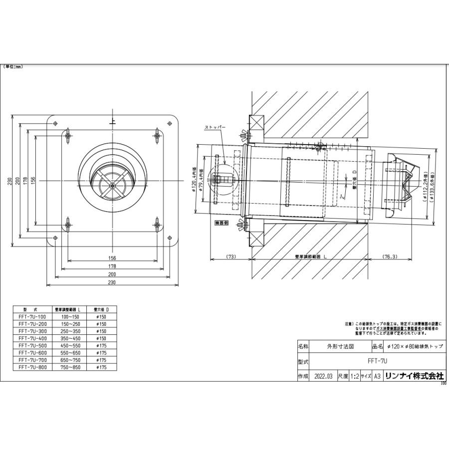 リンナイ FFT-7U-400 給排気トツフ (24-0677):ガス給部材 給排気トツプ∴ : たね葉 Yahoo!店 - 通販 - Yahoo!ショッピング
