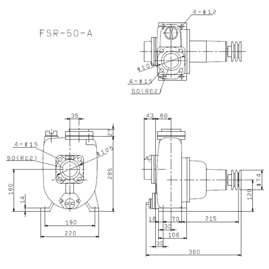 川本製作所 FSR-50-A 50A モーター無(F8214560)左回転用 : 自吸うず巻ポンプ FSR形 モーター無 FC製 : たね葉 Yahoo!店 - 通販 - Yahoo!ショッピング