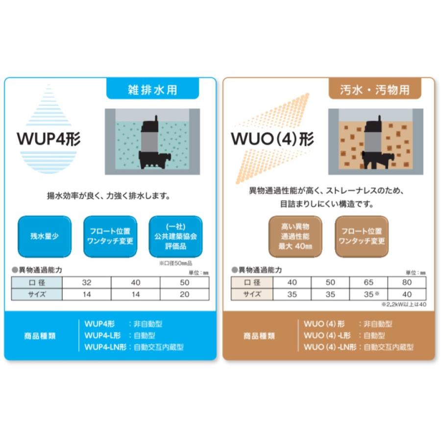川本製作所 WUO4-405-0.25TL (50Hz) 40A m 三相200V 250w(U6823254) : 汚物水中ポンプWUO4カワペット自動 40A フランジ型 : 67km ...