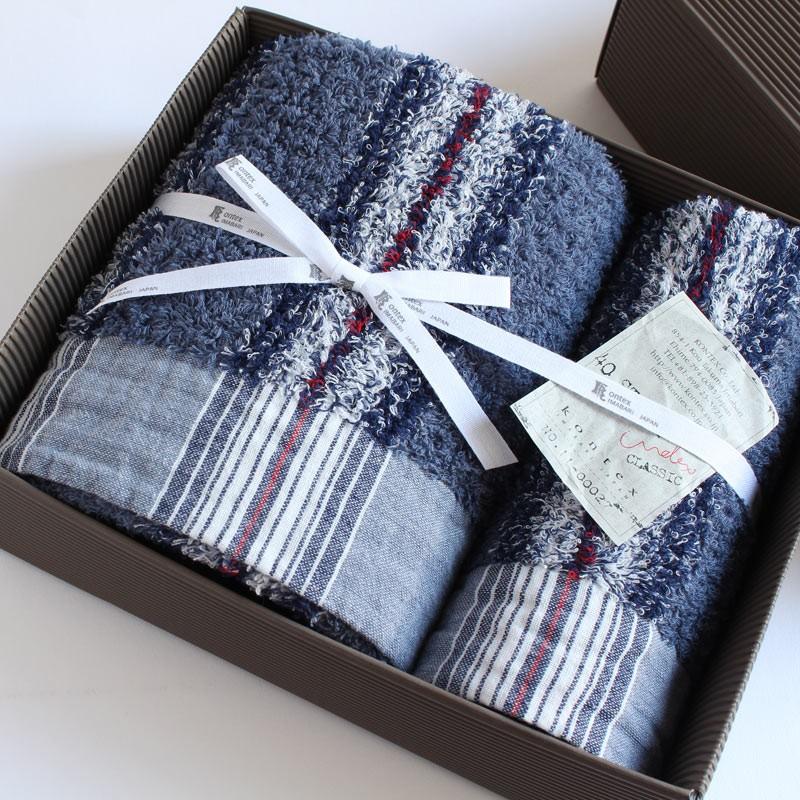 今治タオル コンテックス 40ストライプ ギフトセット Imabari Towel Kontex 40 Stripe GiftSet フェイスタオル1枚xゲストタオル1枚 ...