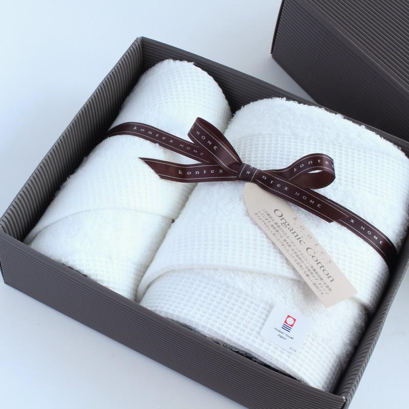 今治タオル コンテックス ワッフルボーダー ギフトセット Imabari Towel Kontex Waffle Border GiftSet フェイスタオル1枚xゲストタオル1枚 ...
