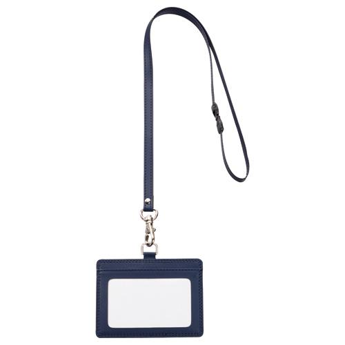 （まとめ） TANOSEE 合皮 フェイクレザー 製ネームカードホルダー ヨコ型 ストラップ付 ブルー 1個 【×10セット】 青 大塚商会 TANOSEE 合皮製ネームカードホルダー ヨコ型