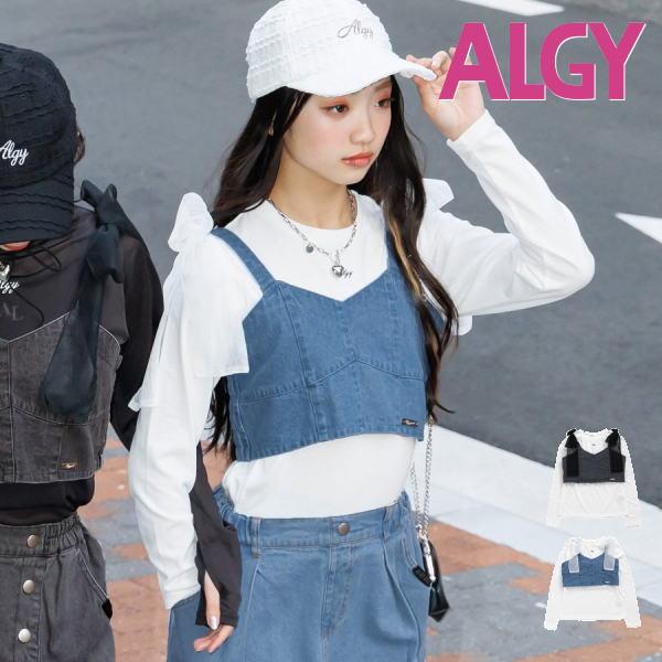 【セール/10%OFF】25'春新作 ALGY アルジー デニムビスチェとロンTセット g116035 長袖Tシャツ 長そで 女の子 ガールズ キッズ ジュニアJr 子供服 ...
