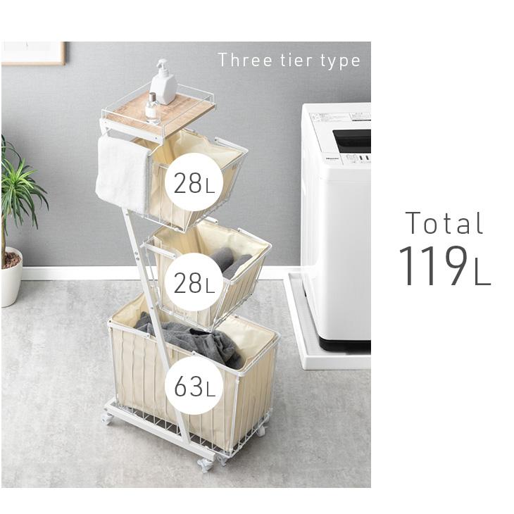 タンスのゲン ランドリーバスケット 2段 大容量 スリム 防水 おしゃれ 洗濯かご ランドリーボックス 91L キャスター 袋付き ランドリー ...
