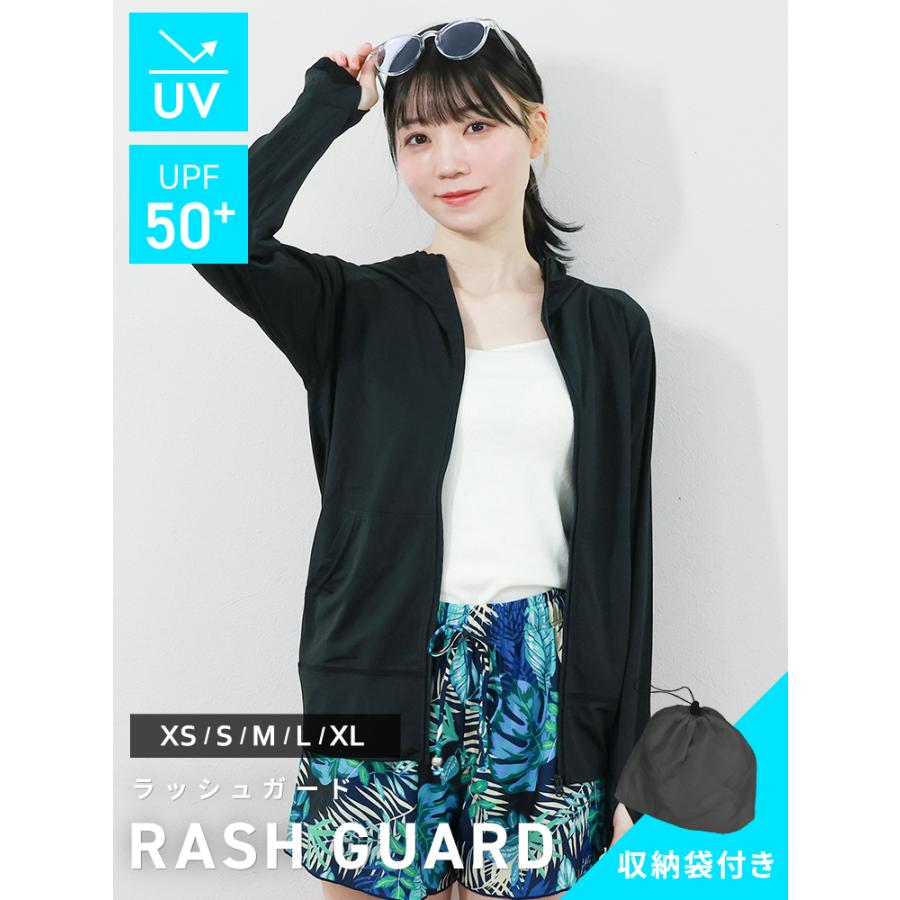 WEIMALL UVカットパーカー レディース ブラック ラッシュガード 長袖 UVカット UPF50 遮光 収納袋付き 体型カバー 接触冷感 吸汗速乾 耐塩素加工 : 空調作業服の ...