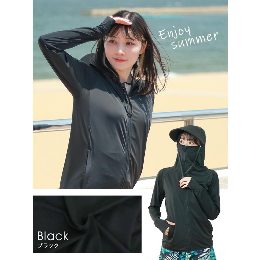 WEIMALL 【訳あり特価品】UVカットパーカー レディース ブラック つば付き ラッシュガード 長袖 遮光 UPF50 接触冷感 収納袋付き 体型カバー 吸汗速乾 耐塩素加工 : 油圧 ...