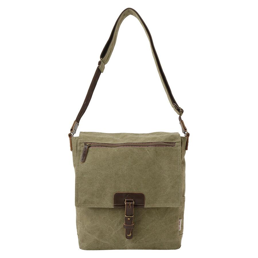 【帆布工房】3X96 VINTAGE2シリーズ ショルダーバッグ ハンプ 綿 コットン 縦型 かぶせ ショルダー 斜め掛け シンプル カーキ ...