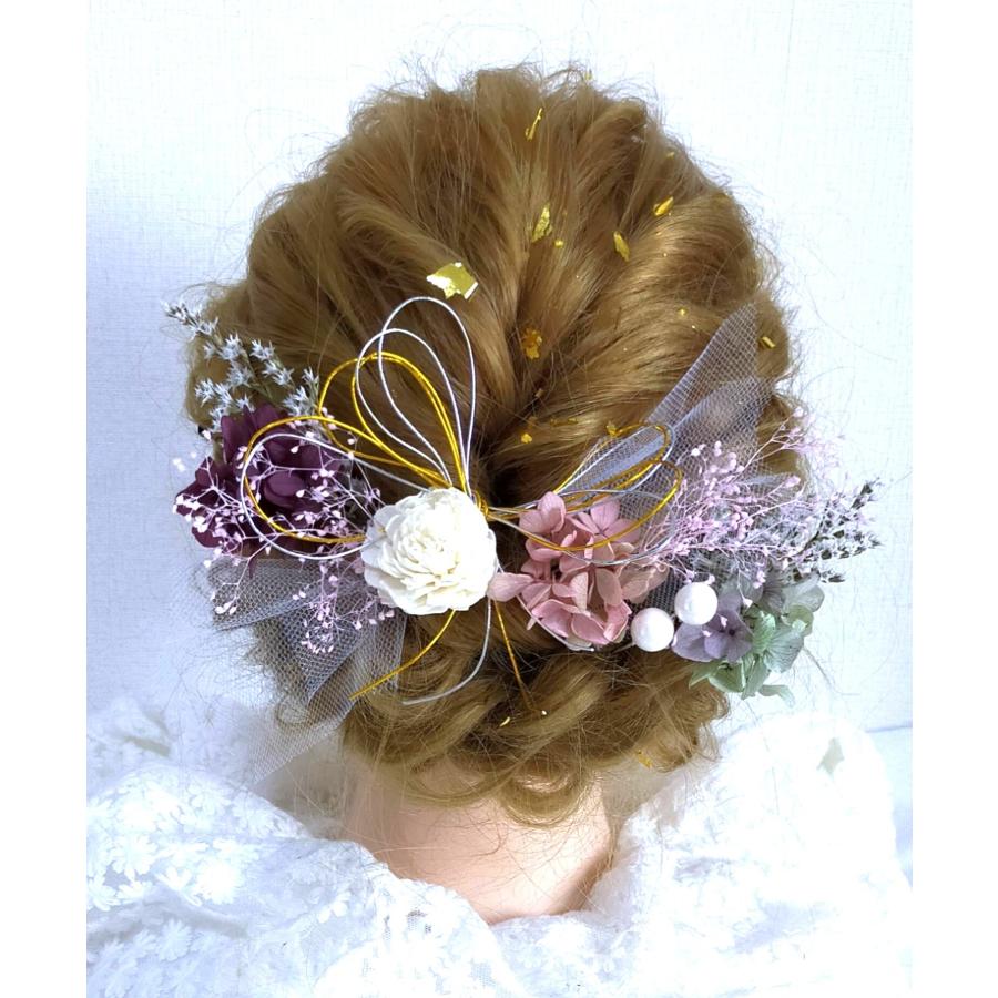 [髪飾りTATA8]成人式 結婚式 卒業式 袴 髪飾り 留袖 振り袖 和装 着物 花 ドライフラワー水引 金箔 パール チュール 白/赤レッド/ピンク系/緑系/ゴールド36h ...