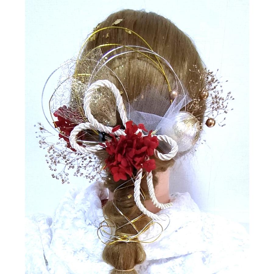 [髪飾りTATA8]成人式 結婚式 卒業式 袴 振袖 留袖 和装 着物 造花不使用 ドライフラワー お花 和玉 和紐 水引き 金箔 パール リボン 赤/ゴールド/白/シルバー54h ...
