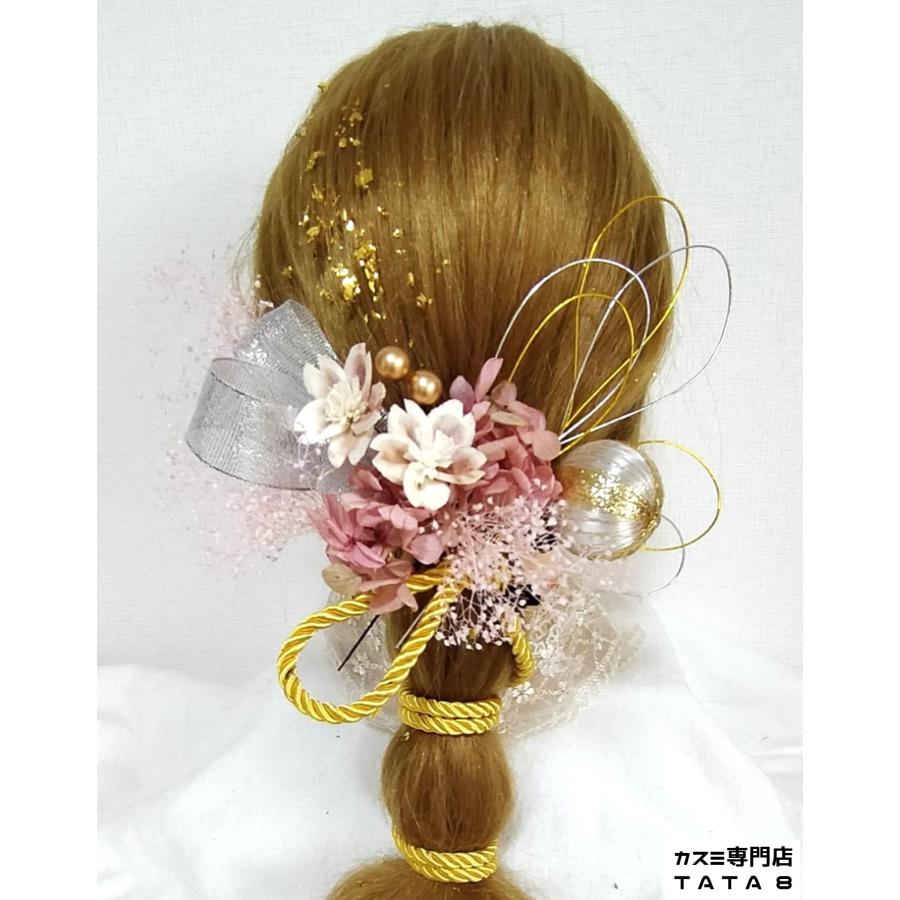 【髪飾りTata8】成人式 振袖 結婚式 卒業式 七五三 袴 和装 着物 お花 金箔 リボン 飾り紐 和玉 パール 水引き(ピンク系/ゴールド/シルバー)77a : ハンドメイド髪飾り専門店 ...