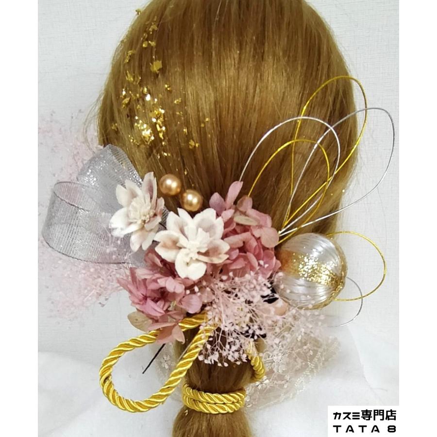 【髪飾りTata8】成人式 振袖 結婚式 卒業式 七五三 袴 和装 着物 お花 金箔 リボン 飾り紐 和玉 パール 水引き(ピンク系/ゴールド/シルバー)77a : ハンドメイド髪飾り専門店 ...