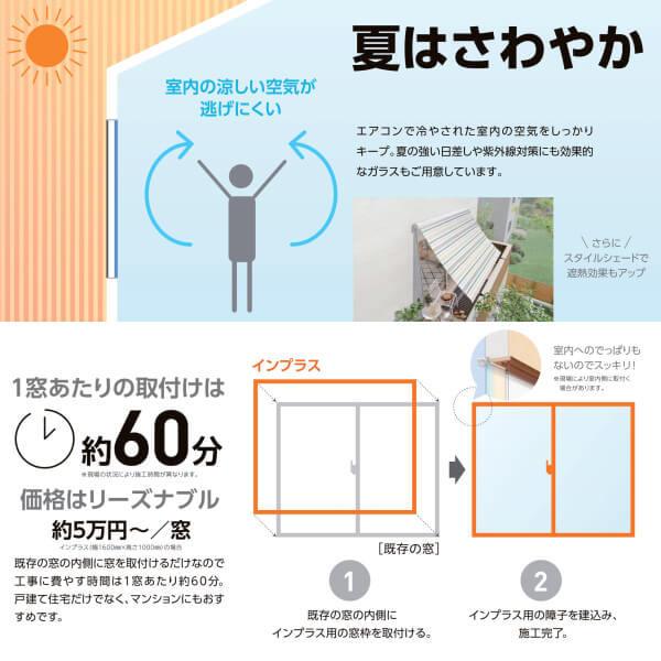 インプラス 内窓 二重窓 for Renovation 引き違い窓 2枚建 巾W1001〜1500×高さH1001〜1400mm Low-E複層ガラス LIXIL リクシル 引違い窓 サッシ ...