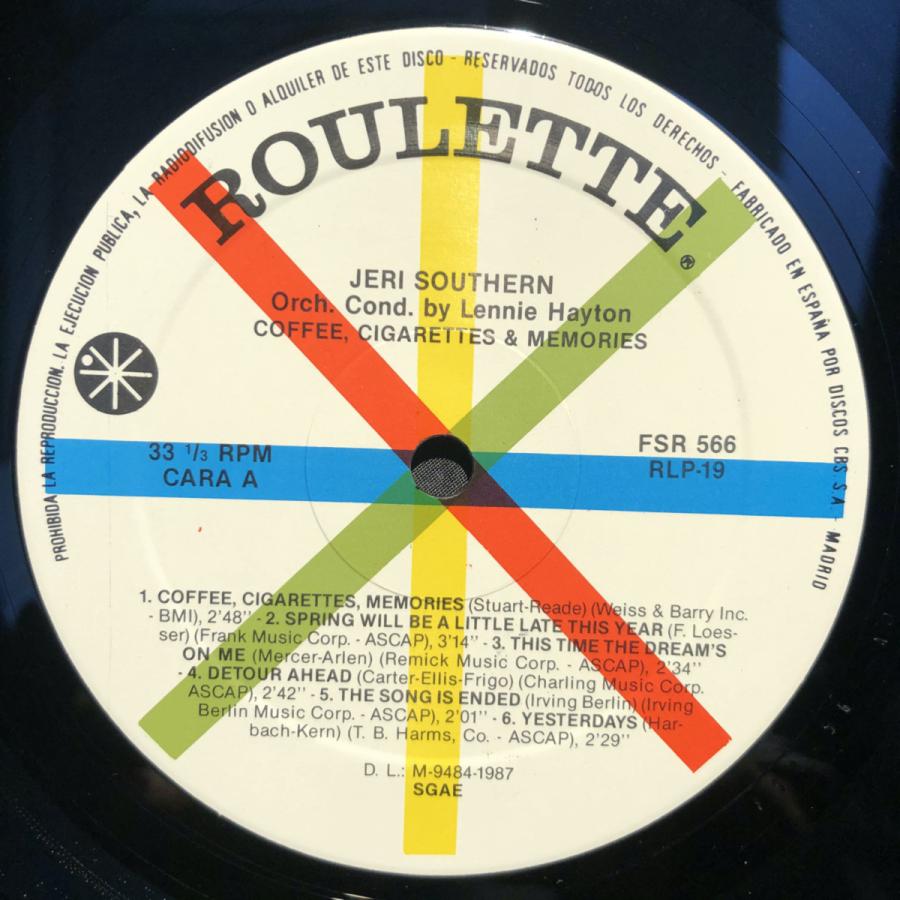 Jeri Southern / Coffee, Cigarettes & Memories LP ROULETTE ・ FRESH SOUND ...