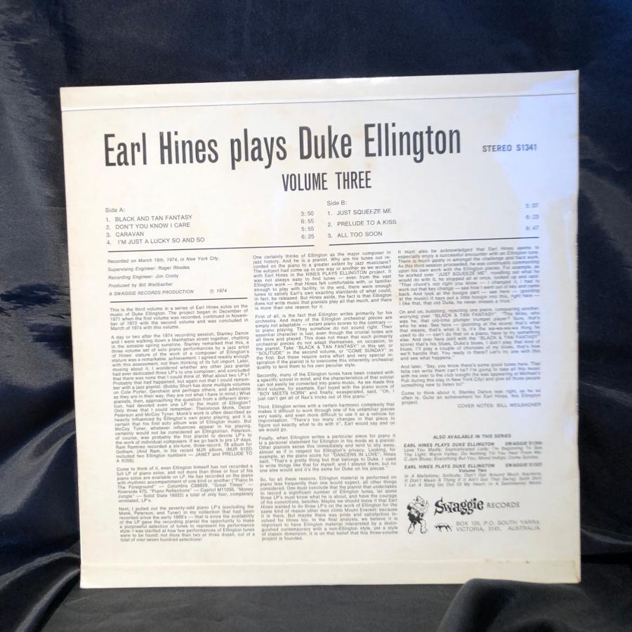 Earl Hines / Plays Duke Ellington,Volume 3 LP Swaggie Records : tatsuda ...