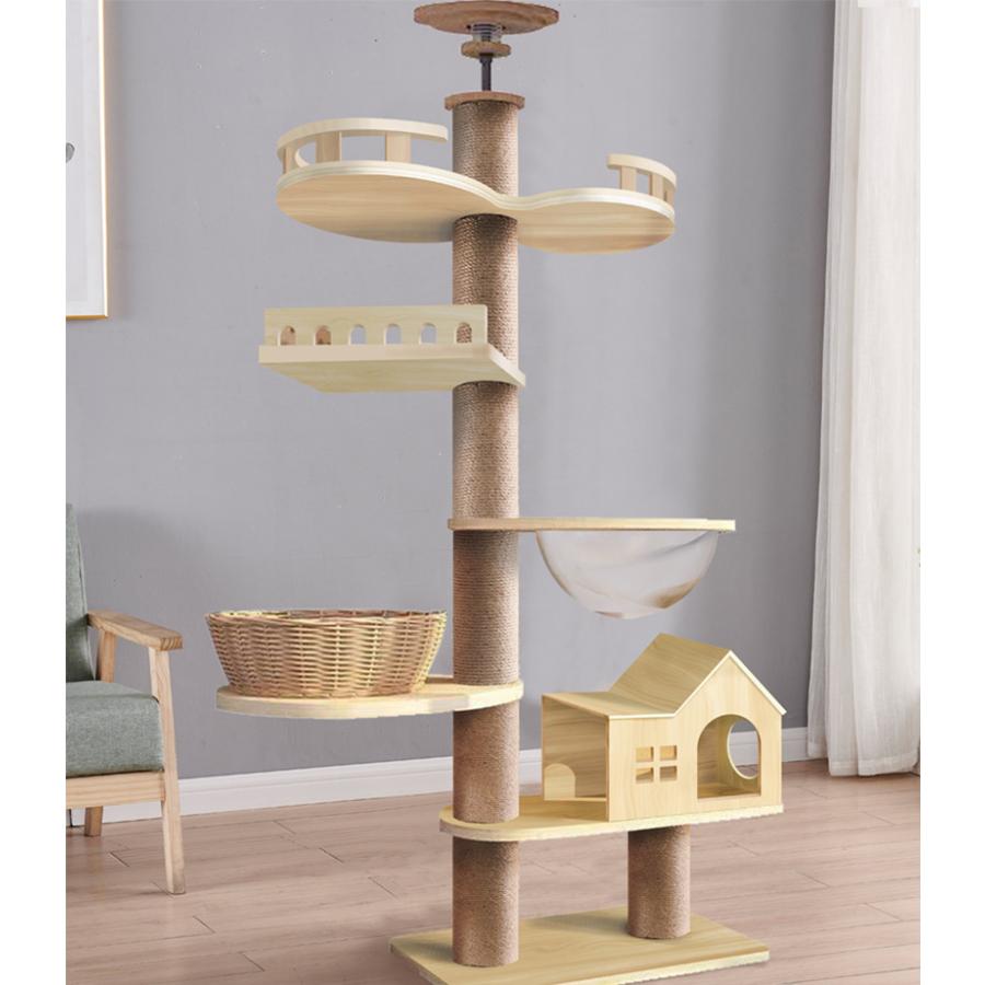 キャットタワー 突っ張り式 爪とぎ 取り付け簡単 猫タワー ツッパリ 省スペース 麻紐 ボンボンおもちゃ 高さ255-265cm : TBH - 通販 - Yahoo!ショッピング